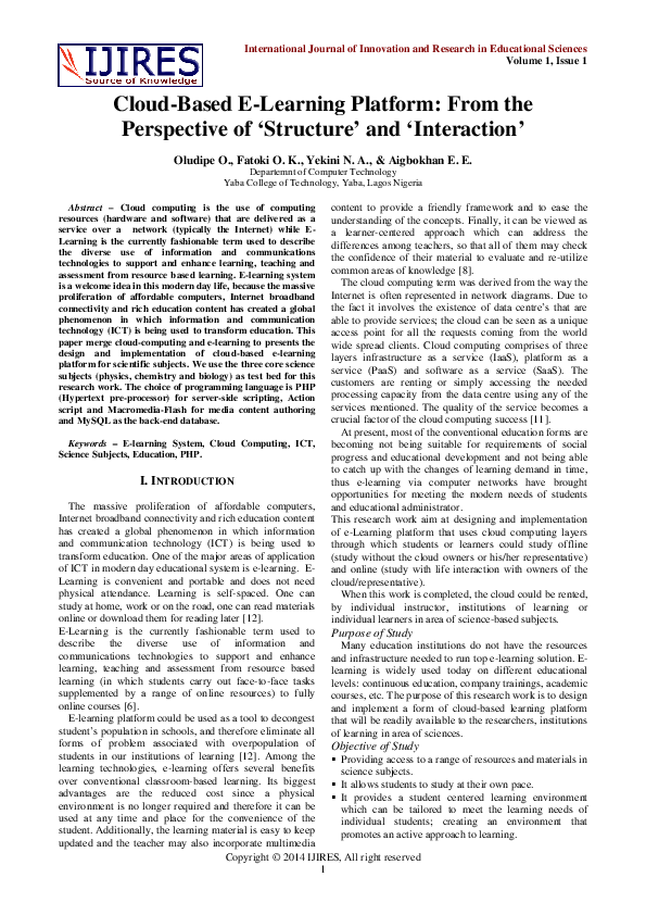 (PDF) Cloud-Based E-Learning Platform: From the Perspective of 'Structure' and 'Interaction'