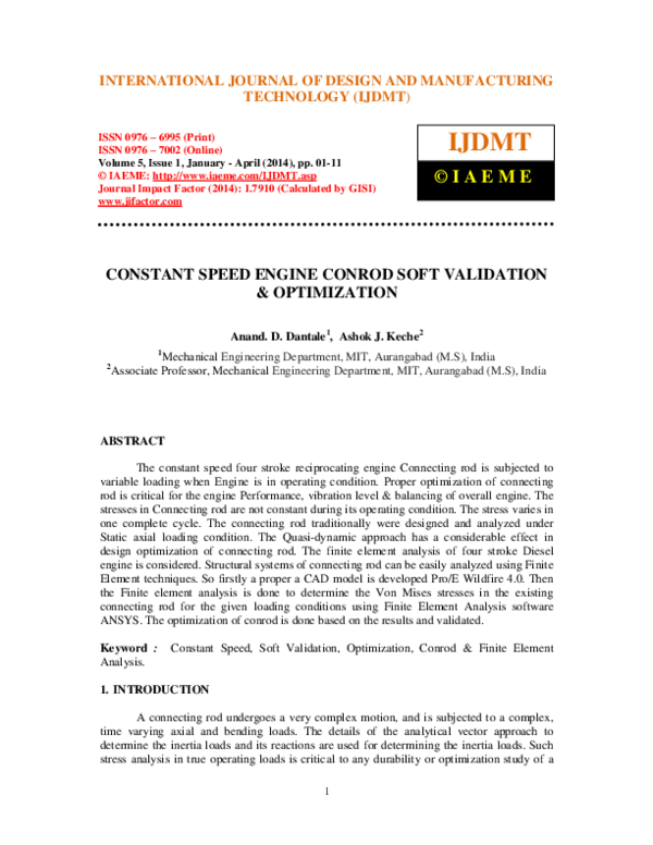 (PDF) CONSTANT SPEED ENGINE CONROD SOFT VALIDATION & OPTIMIZATION