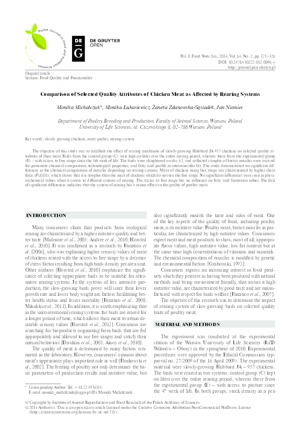 Comparison Of Selected Quality Attributes Of Chicken Meat As Affected