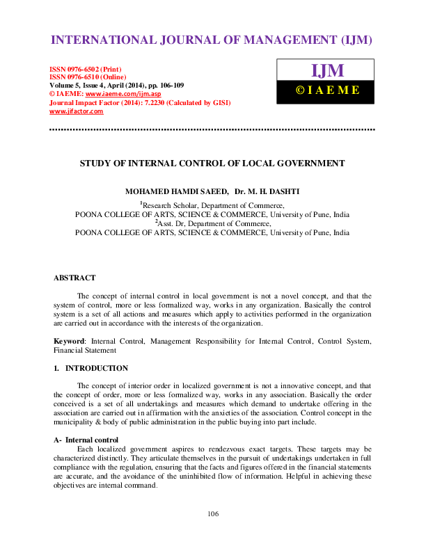 (PDF) STUDY OF INTERNAL CONTROL OF LOCAL GOVERNMENT