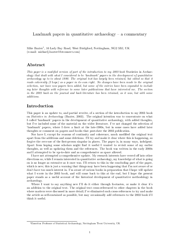 (PDF) Landmark papers in quantitative archaeology - a commentary