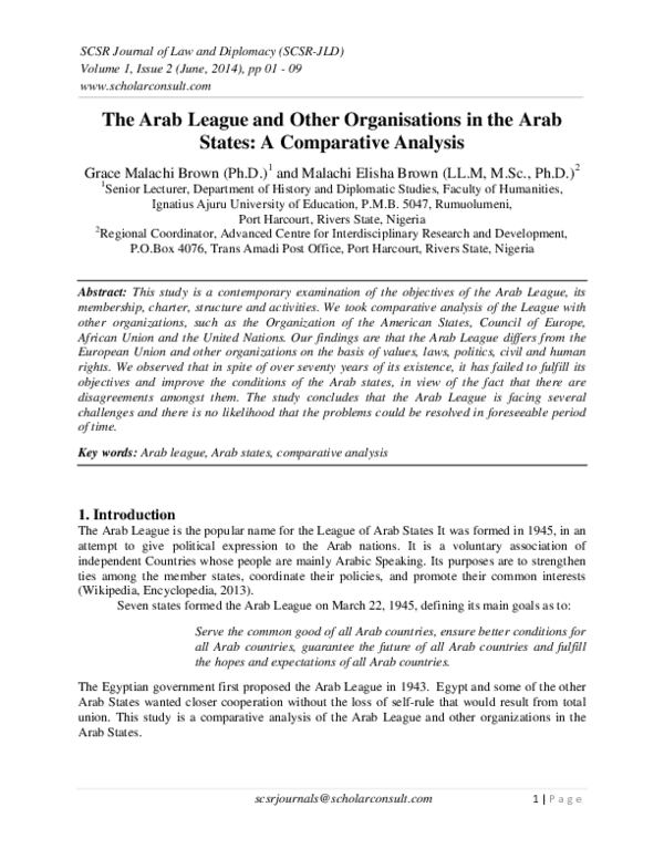 (PDF) The Arab League and Other Organisations in the Arab States: A ...