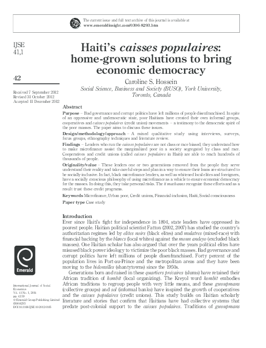 Haiti’s Caisses Populaires: Home-grown Solutions to bring Economic ...