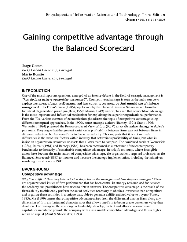 (PDF) Gaining competitive advantage through the Balanced Scorecard (PDF) Gaining competitive advantage through the Balanced Scorecard