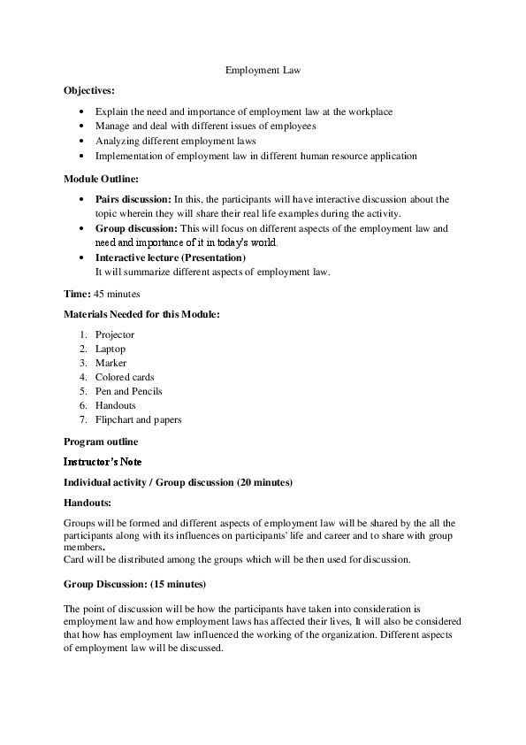 (DOC) Employment Law Objectives