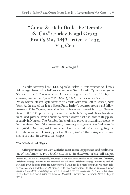 (PDF) “Come & Help Build the Temple & City”: Parley P. and Orson Pratt ...
