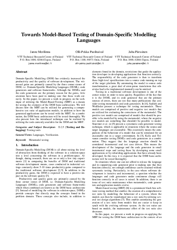 Pdf Model Based Testing For Domain Specific Modelling Languages