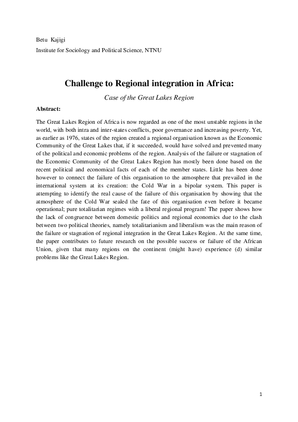 (PDF) Challenge to Regional integration in Africa