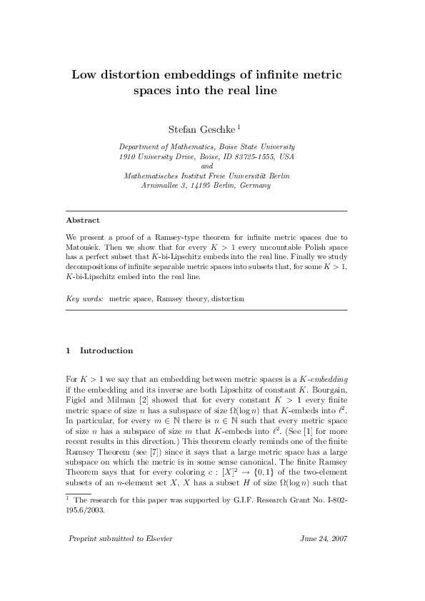 (PDF) Low-distortion embeddings of infinite metric spaces into the real line | Stefan Geschke ...