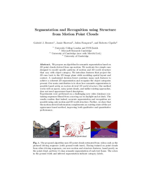 (PDF) Segmentation and Recognition Using Structure from Motion Point Clouds