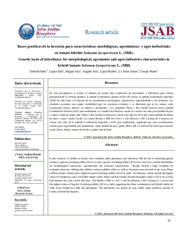 Pdf Genetic Basis Of Inheritance For Morphological Agronomic And