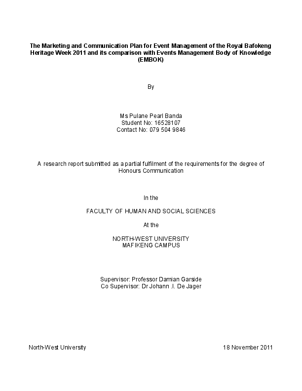 (DOC) The Marketing and Communication Plan for Event Management of the ...