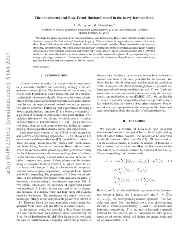 (PDF) One-dimensional Bose-Fermi-Hubbard model in the heavy-fermion limit