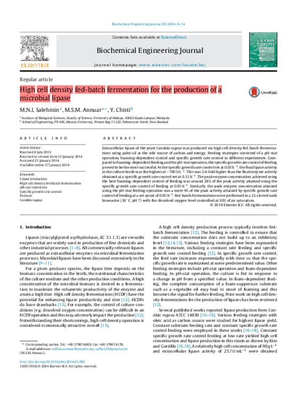 (PDF) High cell density fed-batch fermentation for the production of a ...
