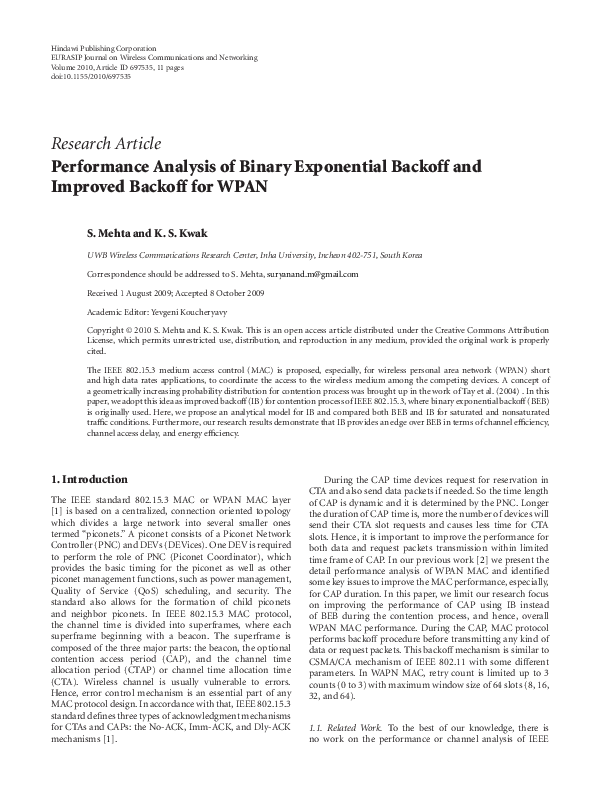 (PDF) Performance Analysis of Binary Exponential Backoff and Improved ...