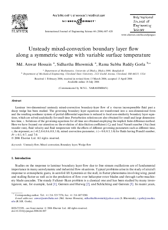 Pdf Unsteady Mixed Convection Boundary Layer Flow Along A Symmetric Wedge With Variable