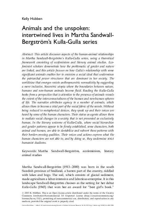 (PDF) Animals and the Unspoken: intertwined lives in Martha Sandwall ...