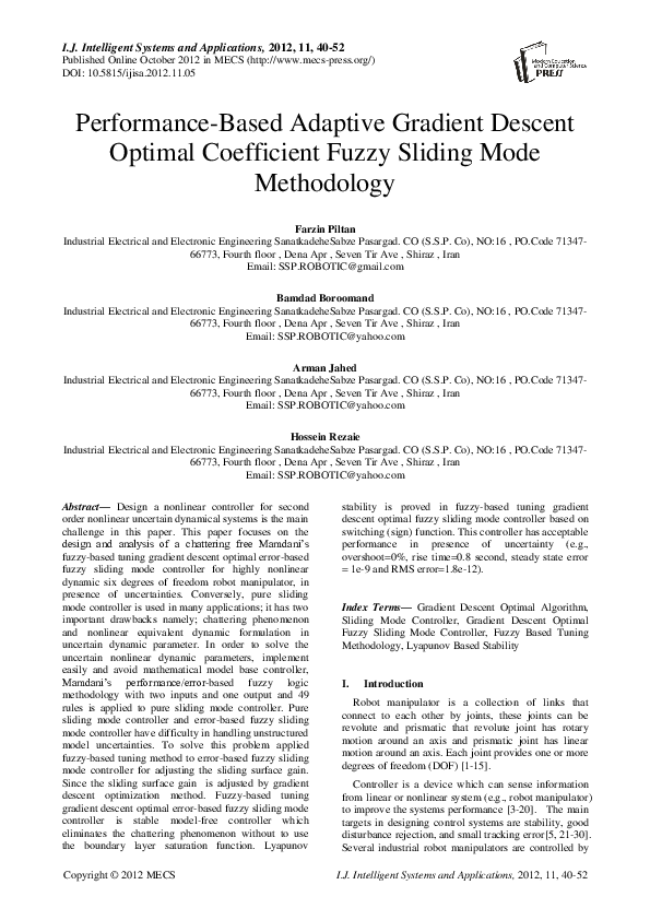Pdf Performance Based Adaptive Gradient Descent Optimal Coefficient Fuzzy Sliding Mode Methodology