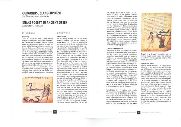 (PDF) Snake poetry in ancient Greek: Nicander’s Theriaca/Oudgriekse ...