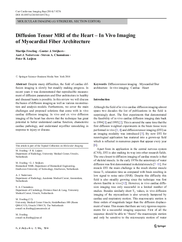 (PDF) Diffusion Tensor MRI of the Heart – In Vivo Imaging of Myocardial ...