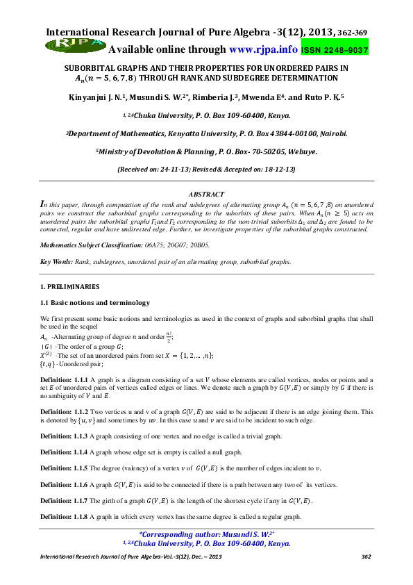 (PDF) SUBORBITAL GRAPHS AND THEIR PROPERTIES FOR UNORDERED PAIRS IN