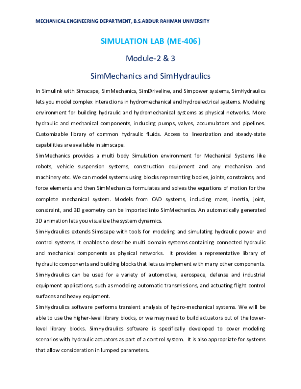 (PDF) VIRTUALSIMULATION OF HYDRUALIC SYSTEMS USING SIMHYDRAULICS AND SIMULATING PARALLEL AND ...