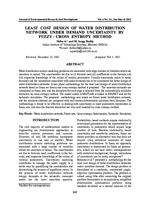 (PDF) Least cost design of water distribution Network under demand uncertainty by fuzzy-cross ...