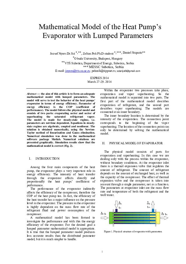 (PDF) Mathematical Model of the Heat Pump’s Evaporator with Lumped Parameters