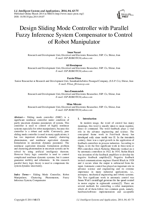 (PDF) SMC with Fuzzy Logic for Robot Manipulators
