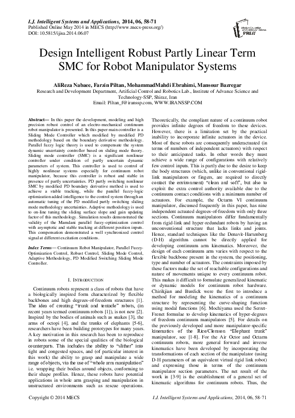 (PDF) Design Intelligent Robust Partly Linear Term SMC for Robot ...