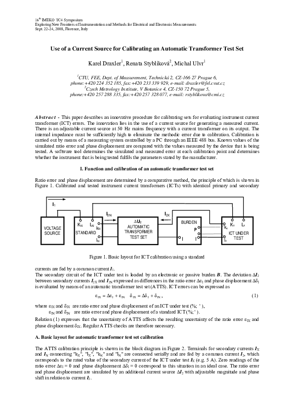 Pdf Use Of A Current Source For Calibrating An Automatic Transformer