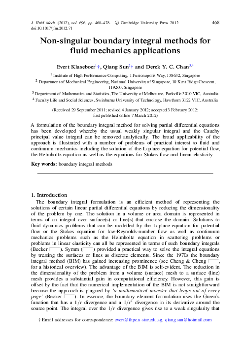 (PDF) Non-singular boundary integral methods for fluid mechanics ...