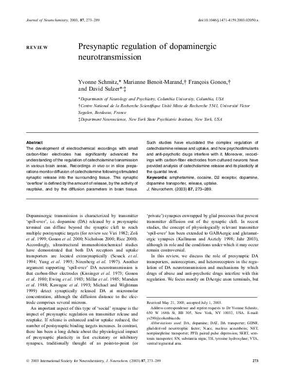 (PDF) Presynaptic regulation of dopaminergic neurotransmission