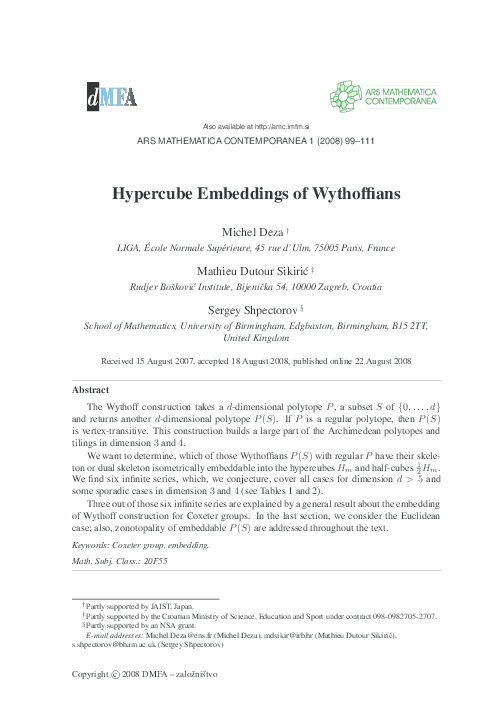 (PDF) Hypercube Embeddings of Wythoffians