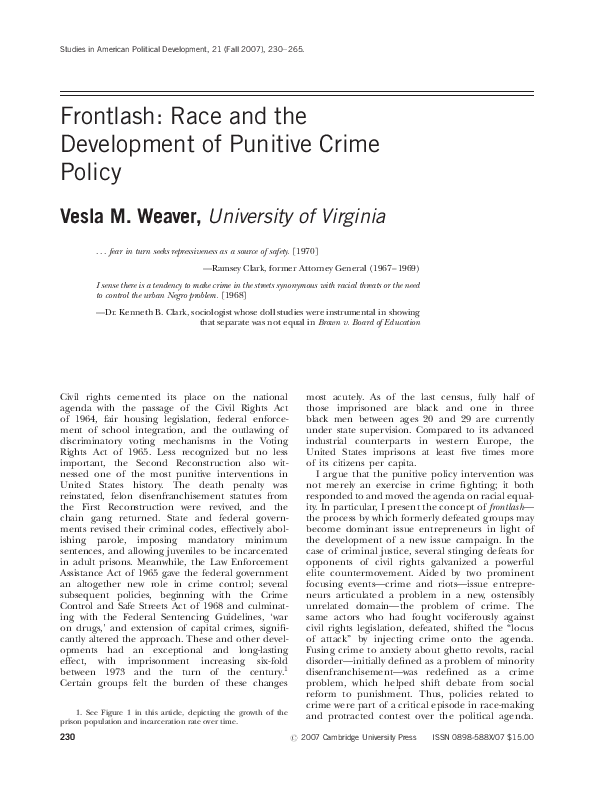 (PDF) Frontlash: Race and the Development of Punitive Crime Policy