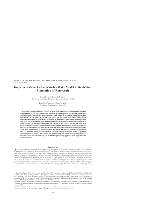 (PDF) Implementation of a Free-Vortex Wake Model in Real-Time ...