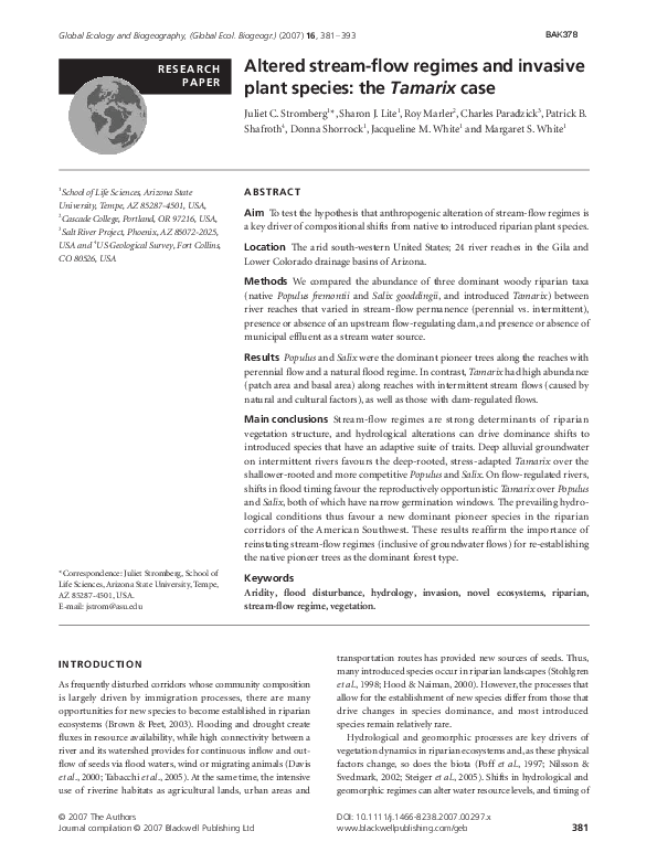 (PDF) Altered stream-flow regimes and invasive plant species: the ...
