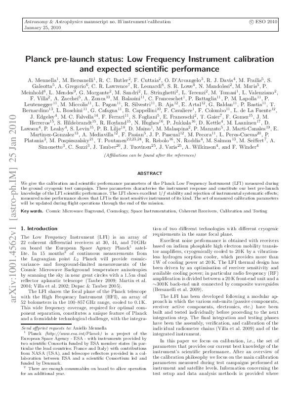 (PDF) Planck pre-launch status: Low Frequency Instrument calibration ...
