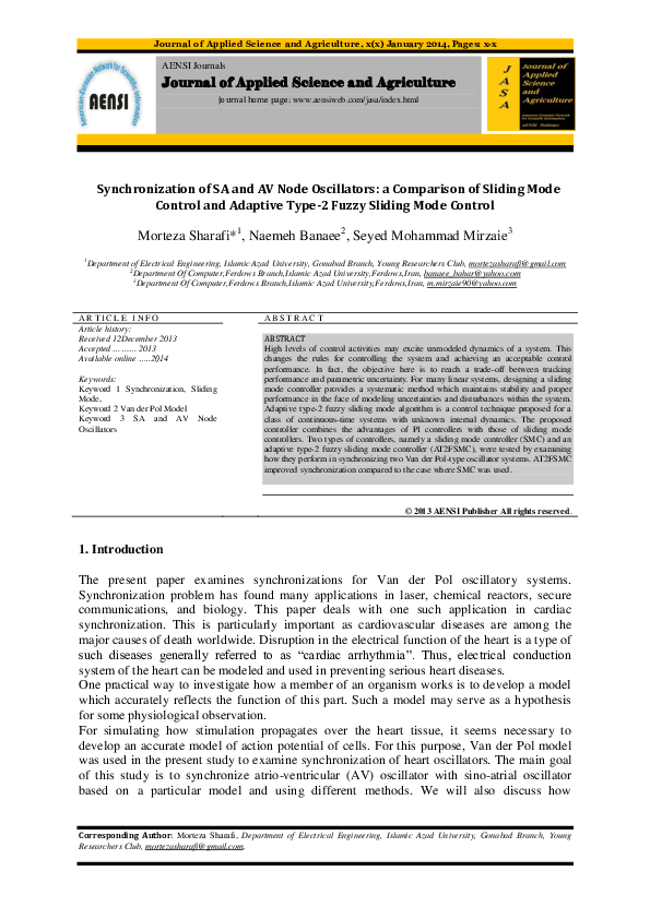 (PDF) Synchronization of SA and AV Node Oscillators: a Comparison of Sliding Mode Control and ...