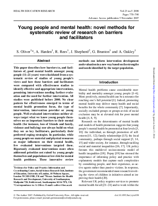 (PDF) Young people and mental health: novel methods for systematic review of research on ...