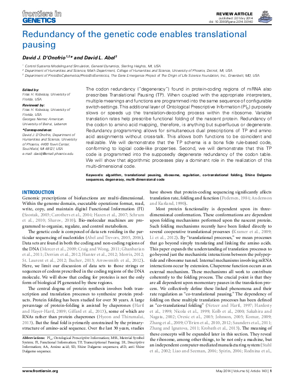 Redundancy of the genetic code enables translational pausing