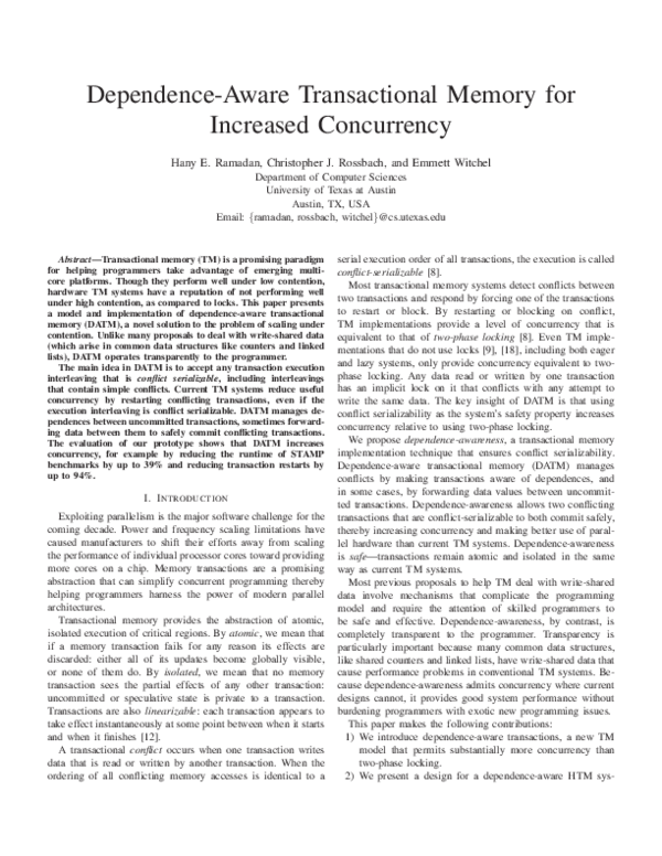 (PDF) Dependence-Aware Transactional Memory Model