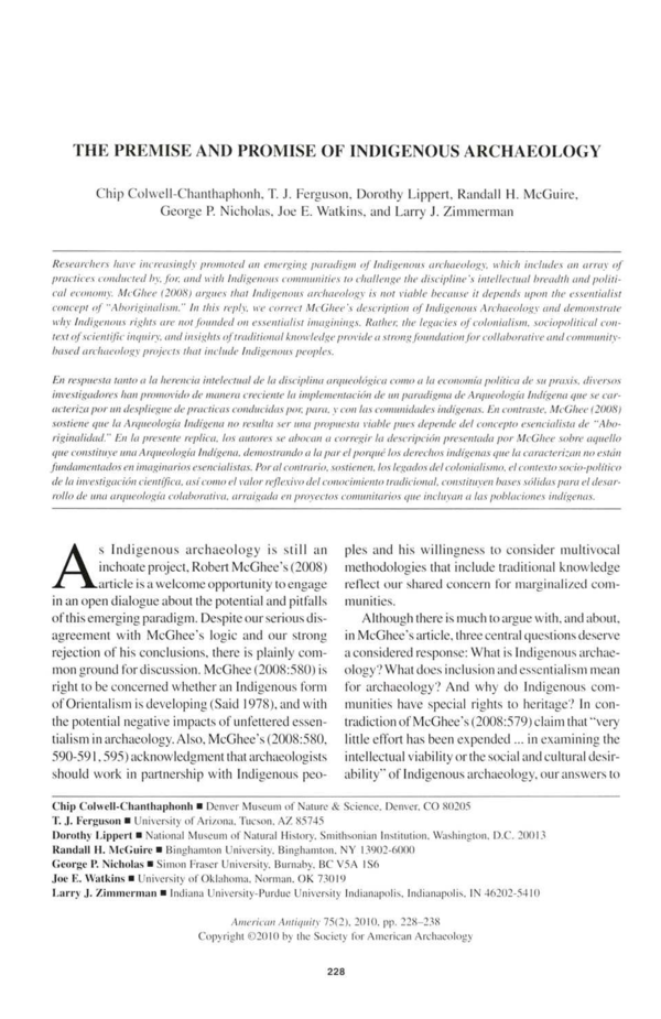 (PDF) The Premise and Promise of Indigenous Archaeology