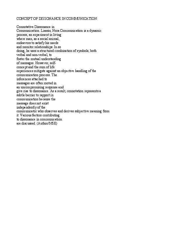 (DOC) CONCEPT OF DISSONANCE IN COMMUNICATION