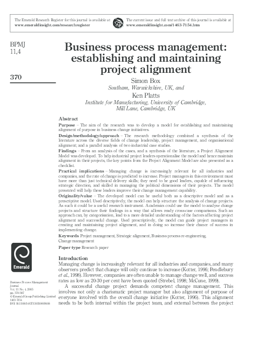 (PDF) Business process management: establishing and maintaining project ...