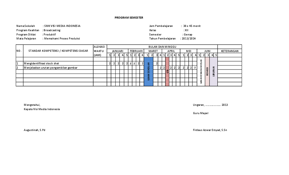 (XLS) CONTOH PROMES MAPEL PRODUKTIF TEKNIK BROADCASTING