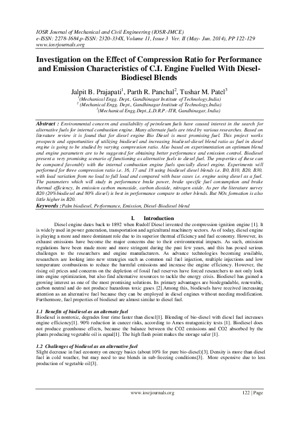 Pdf Investigation On The Effect Of Compression Ratio For Performance And Emission