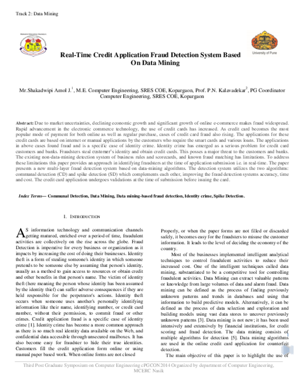 Pdf Real Time Credit Application Fraud Detection System Based On Data Mining