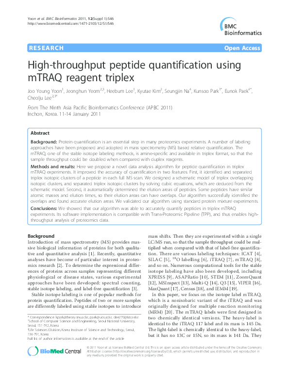(PDF) High-throughput peptide quantification using mTRAQ reagent triplex