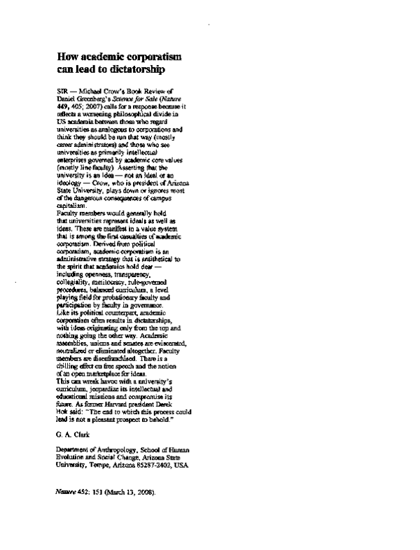 (PDF) Letter: How Academic Corporatism Can Lead to Dictatorship
